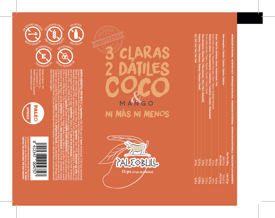 Barrita Proteica 100% Natural de Mango – Paleobull